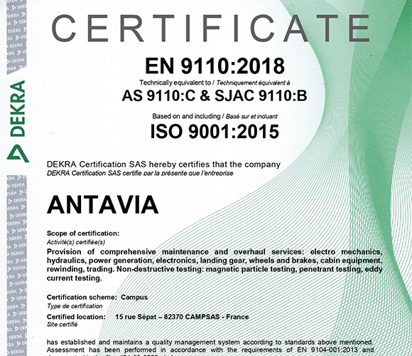 Antavia EN9110 Certificate